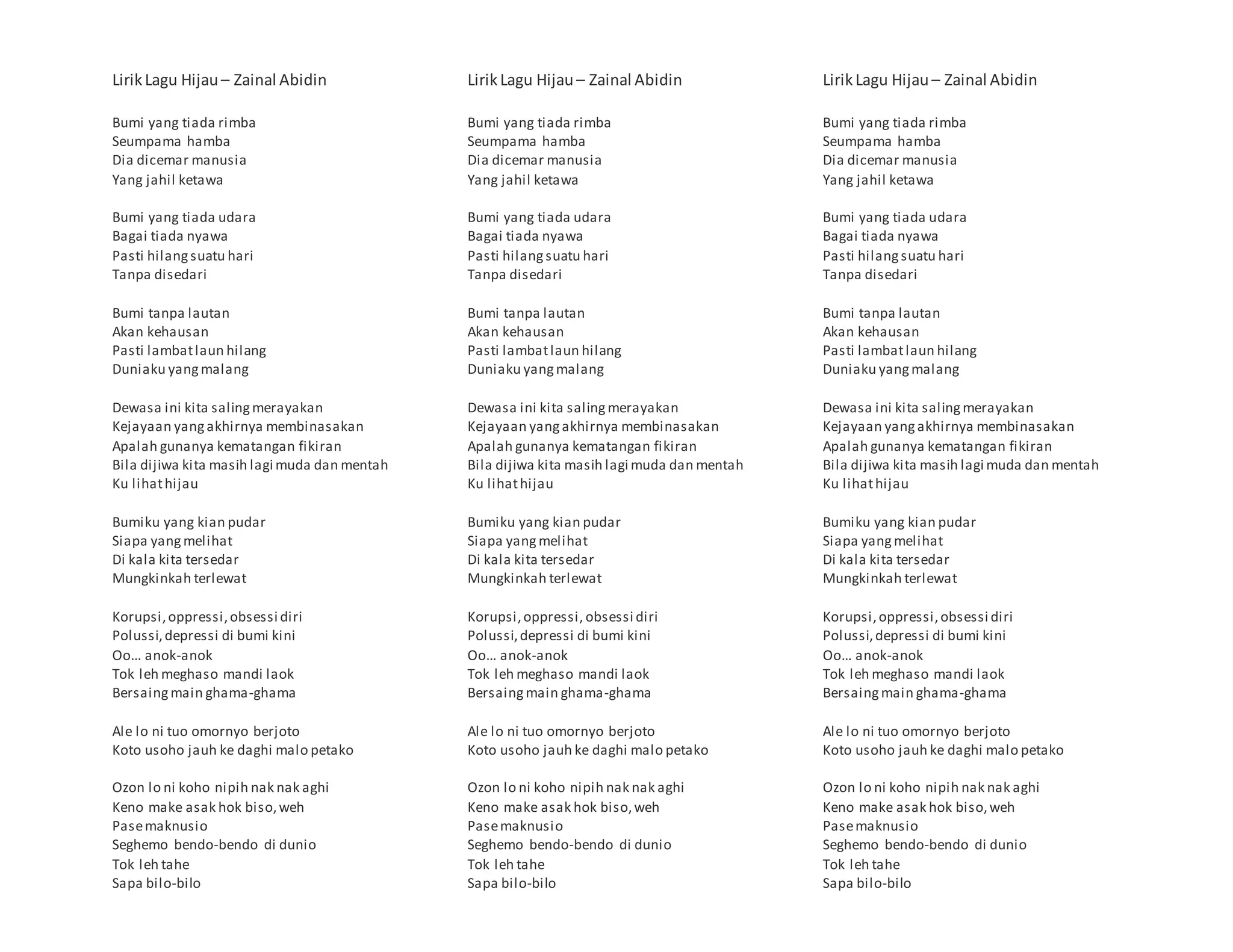 Lirik lagu hijau | DOCX