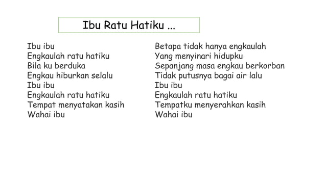 Lirik lagu ibu ratu hatiku.. PK T4.pptx
