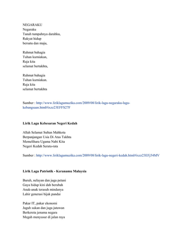 Lirik lagu satu 1 malaysia | DOCX