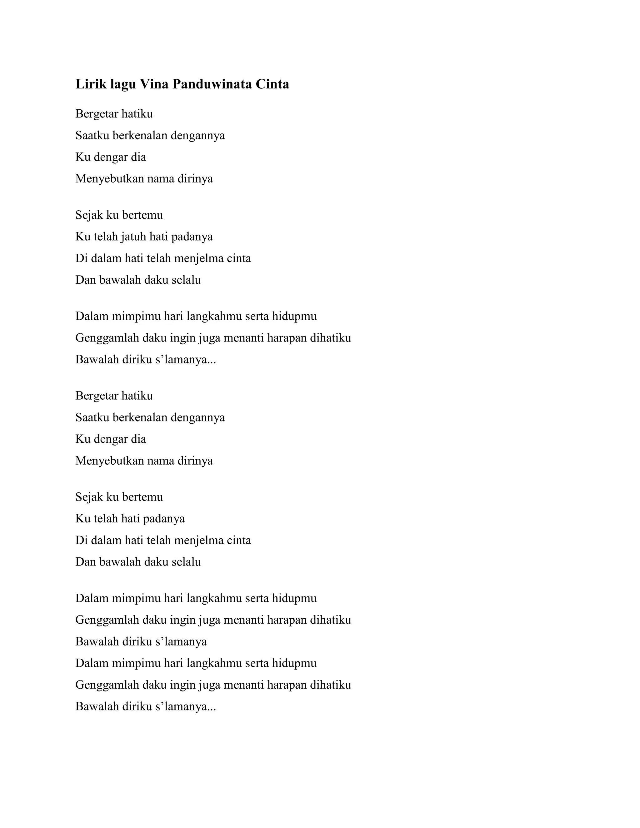 Lirik lagu vina panduwinata cinta | DOCX