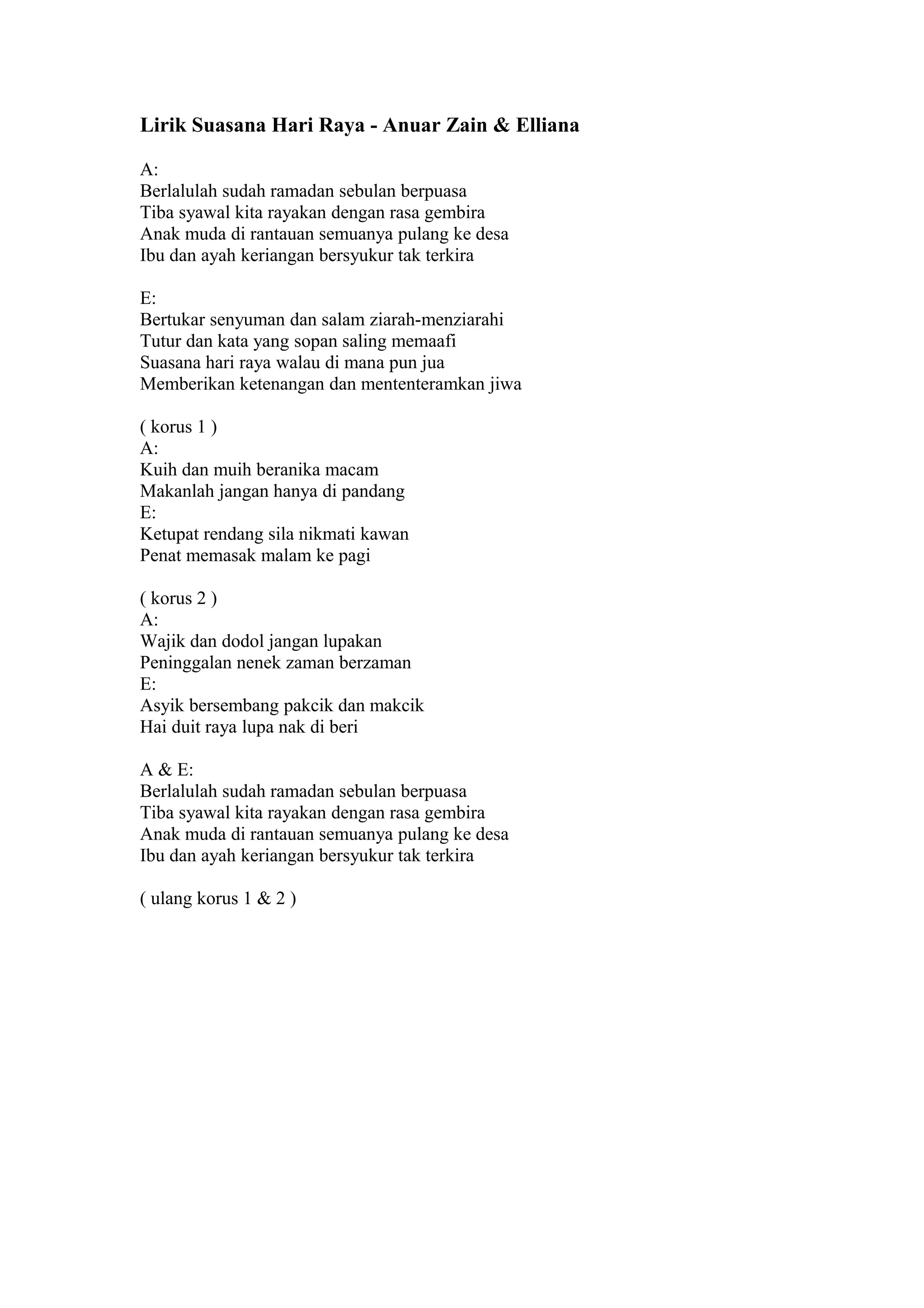 Lirik suasana hari raya | DOC