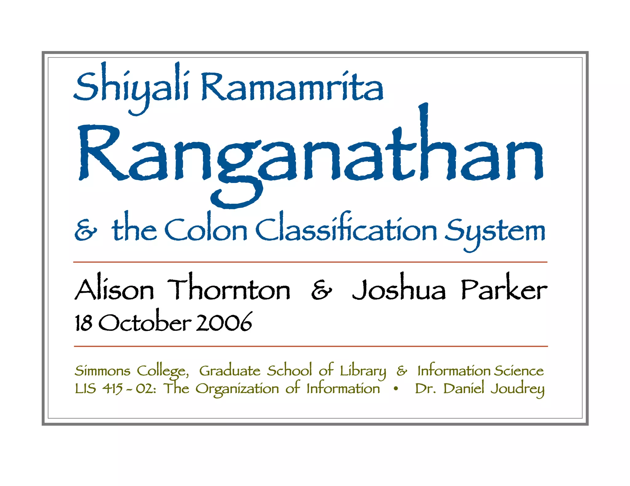 LIS415: Ranganathan | PDF