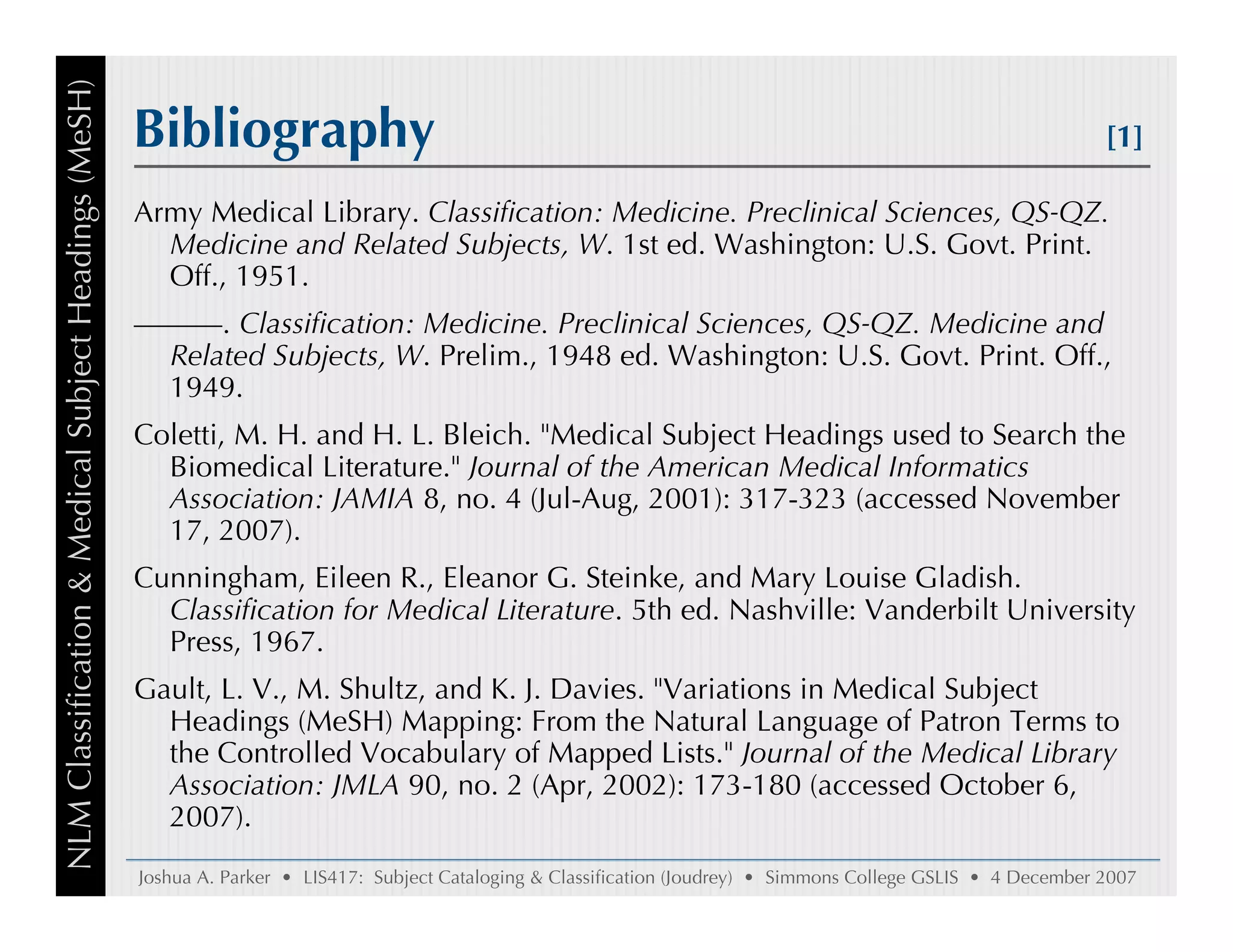 LIS417: NLM Classification and MeSH | PDF