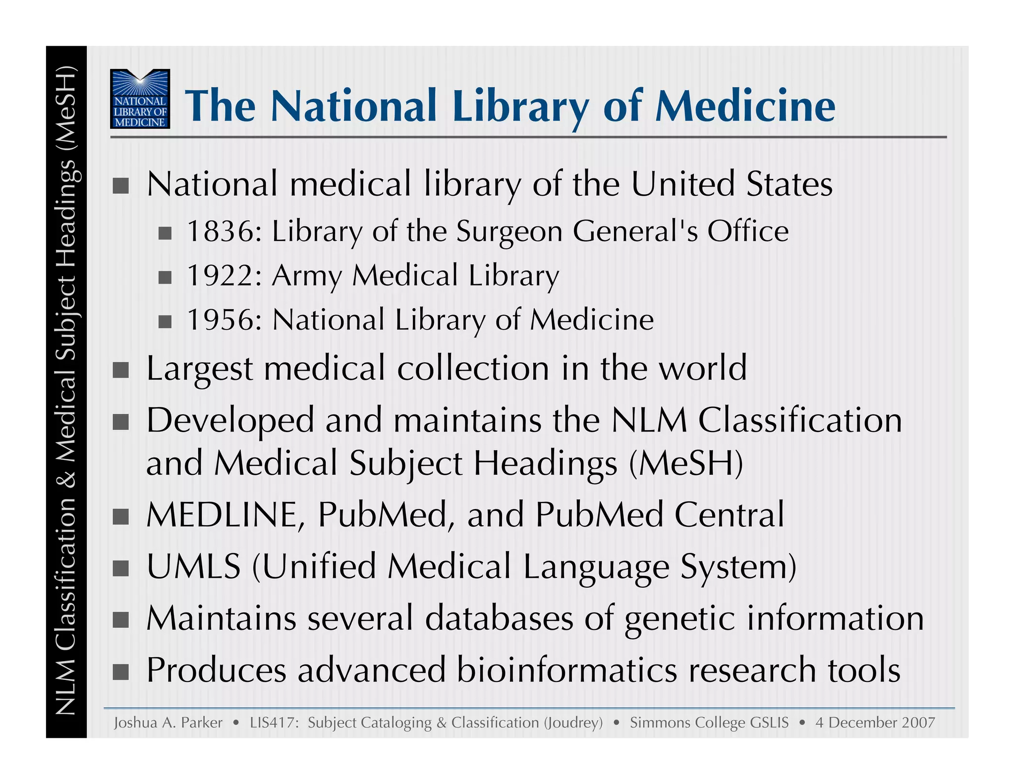 LIS417: NLM Classification and MeSH | PDF