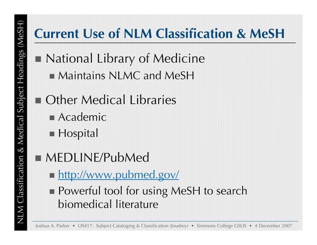 LIS417: NLM Classification and MeSH | PPT