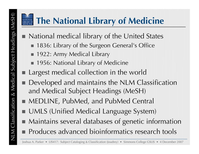 LIS417: NLM Classification and MeSH | PPT