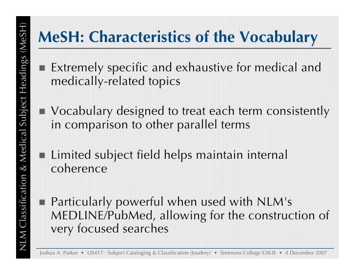 LIS417: NLM Classification and MeSH