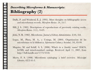 LIS531M: Cataloging Microforms & Manuscripts | PDF