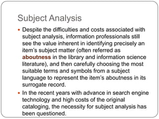 LIS 703 Subject Analysis by Malgorzata Kot | PPTX