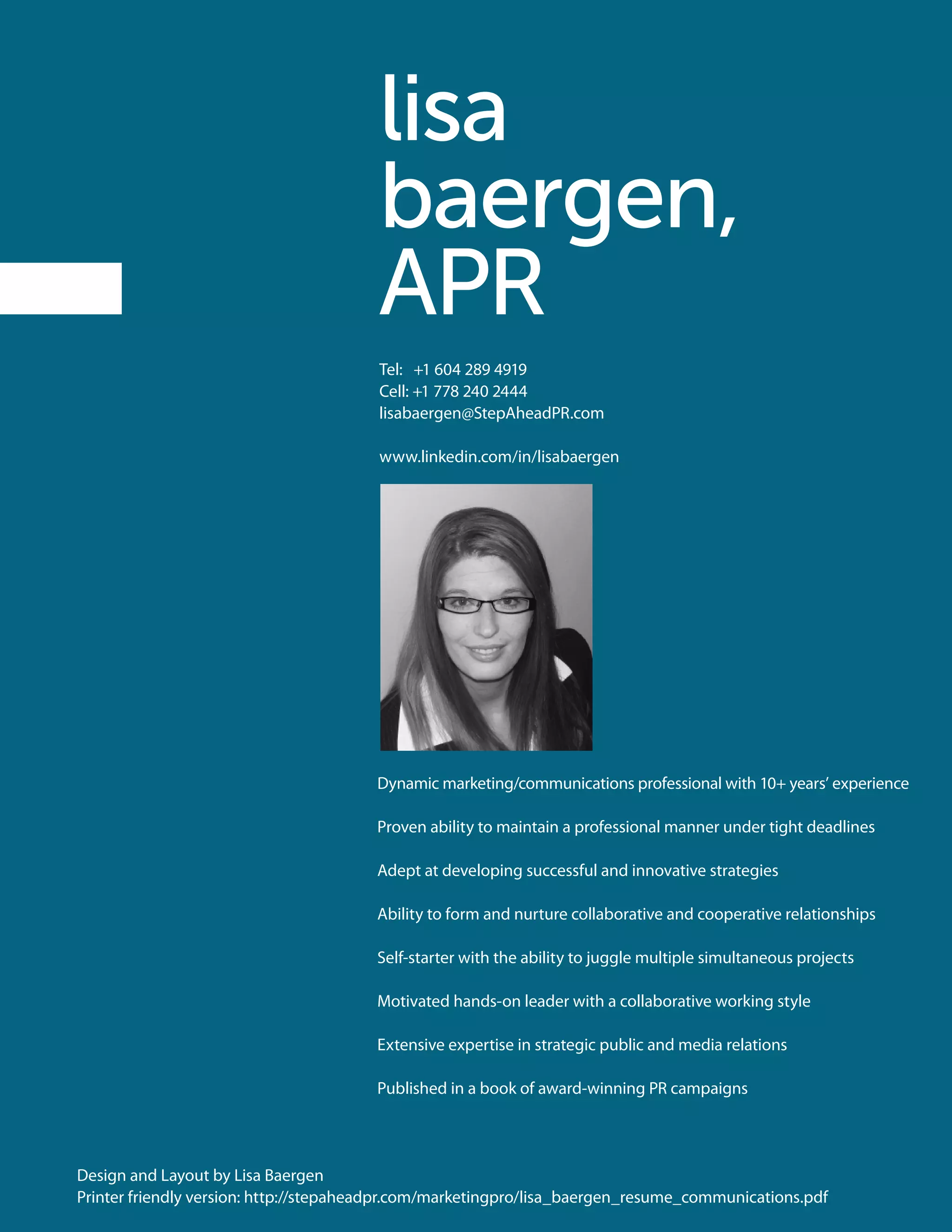 Lisa Baergen Resume Booklet Communications | PDF
