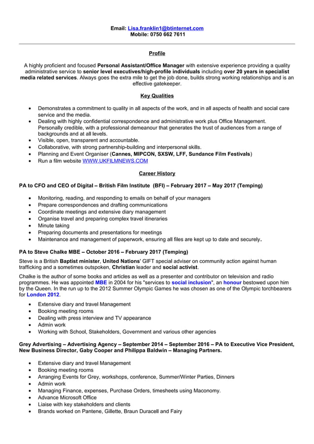 Lisa franklin cv april 2017 | PDF