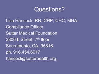 Lisa Hancock HCCA Board Compliance & Quality Presentation | PPT