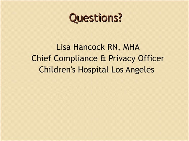 Lisa Hancock Presentation Compliance & Quality Presentation | PPT