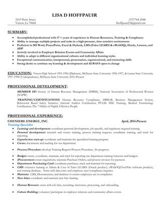 Lisa hoffpauir resume june 2016 rev1 | PDF