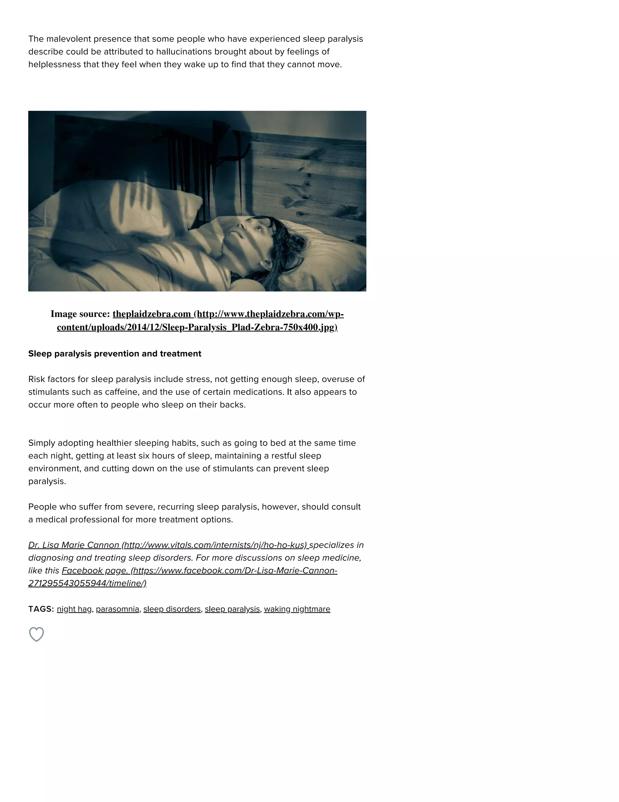 Sleep Paralysis: Frightening, but not Fatal | PDF