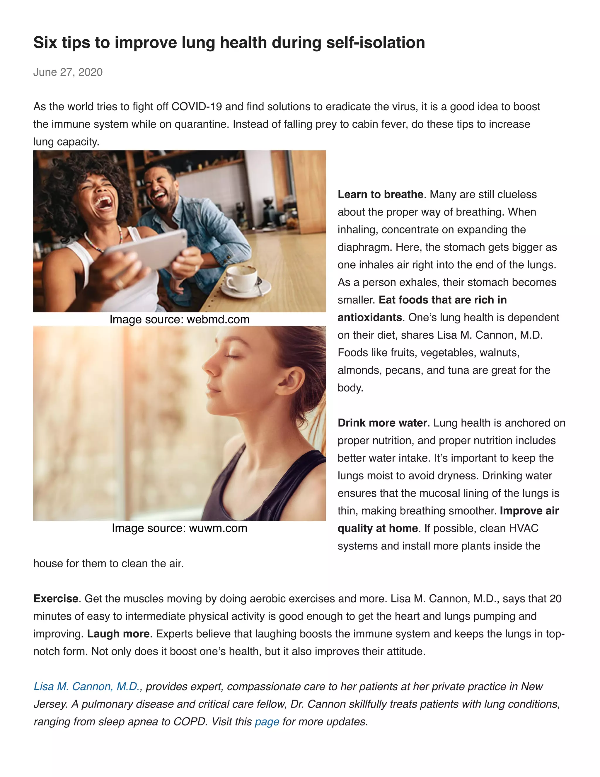 Six tips to improve lung health during self-isolation | PDF | Lung and Respiratory Health ...