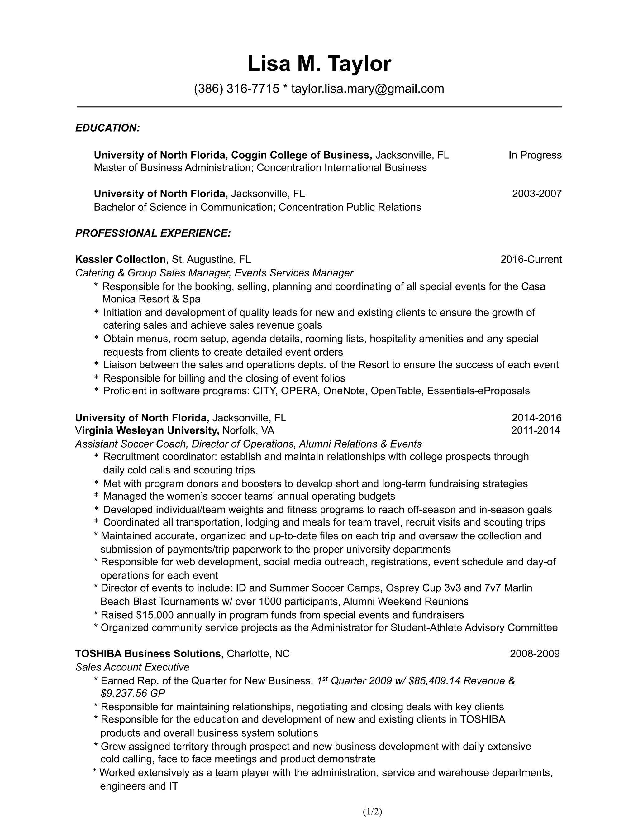 Lisa Taylor's Resume | PDF | Hospitality Industry | Industries