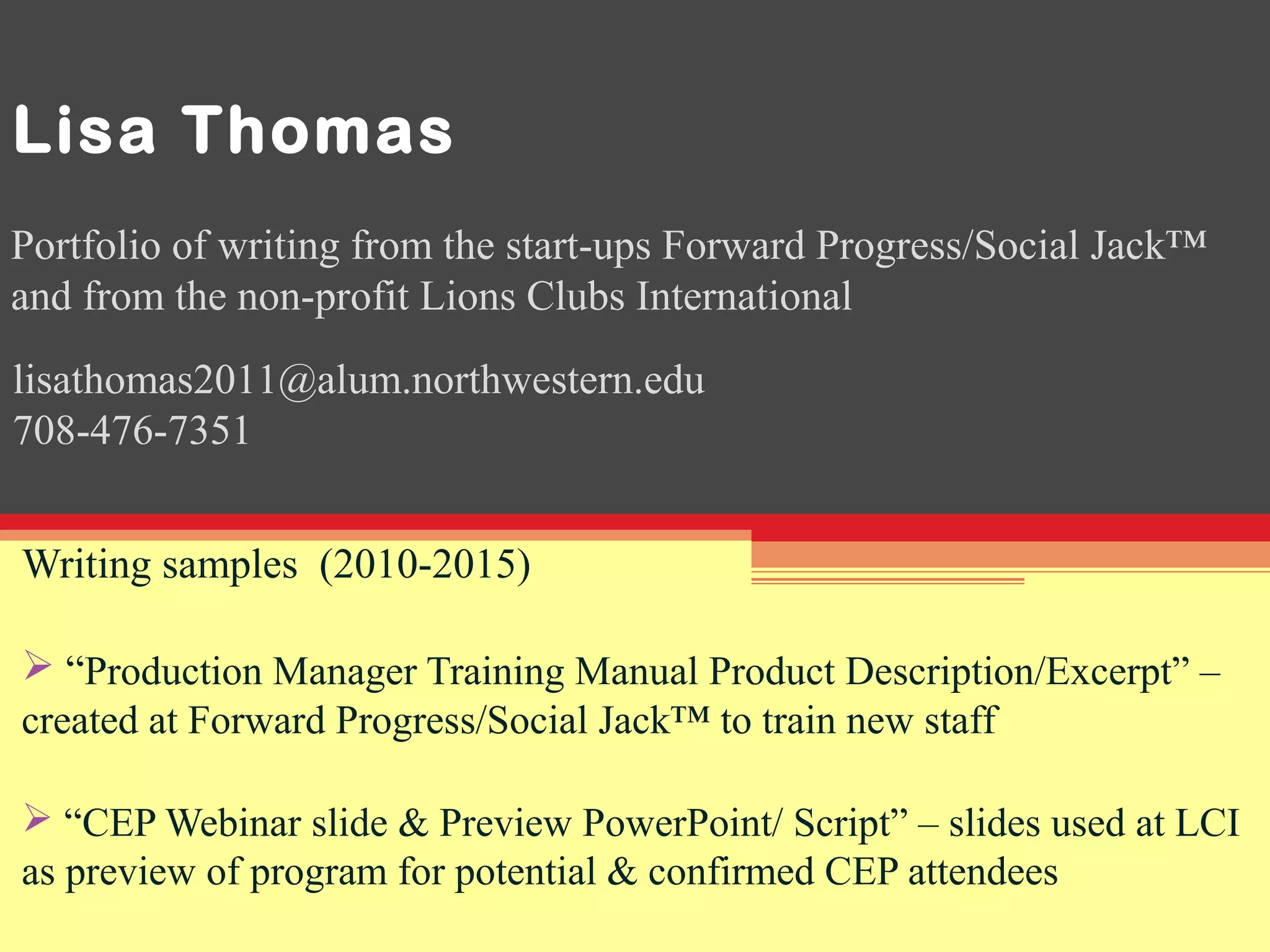 Lisa Thomas - writing samples.portfolio | PPT
