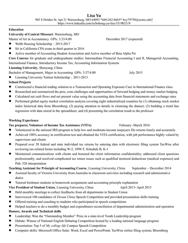 Lisa yu resume(accounting) | DOC