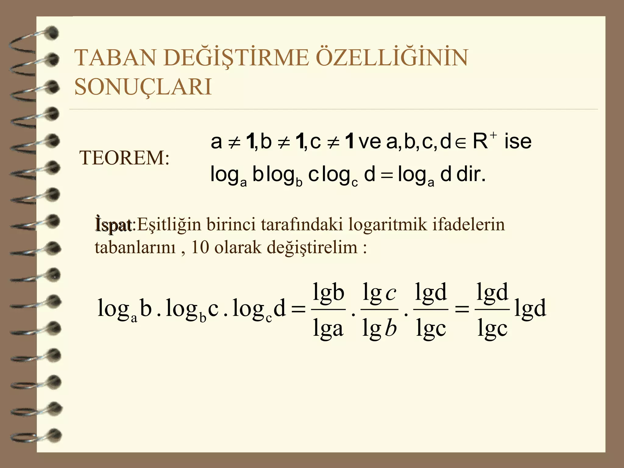 LİSE - LOGARİTMA TABAN DEĞİŞTİRME (SLAYT) | PPT