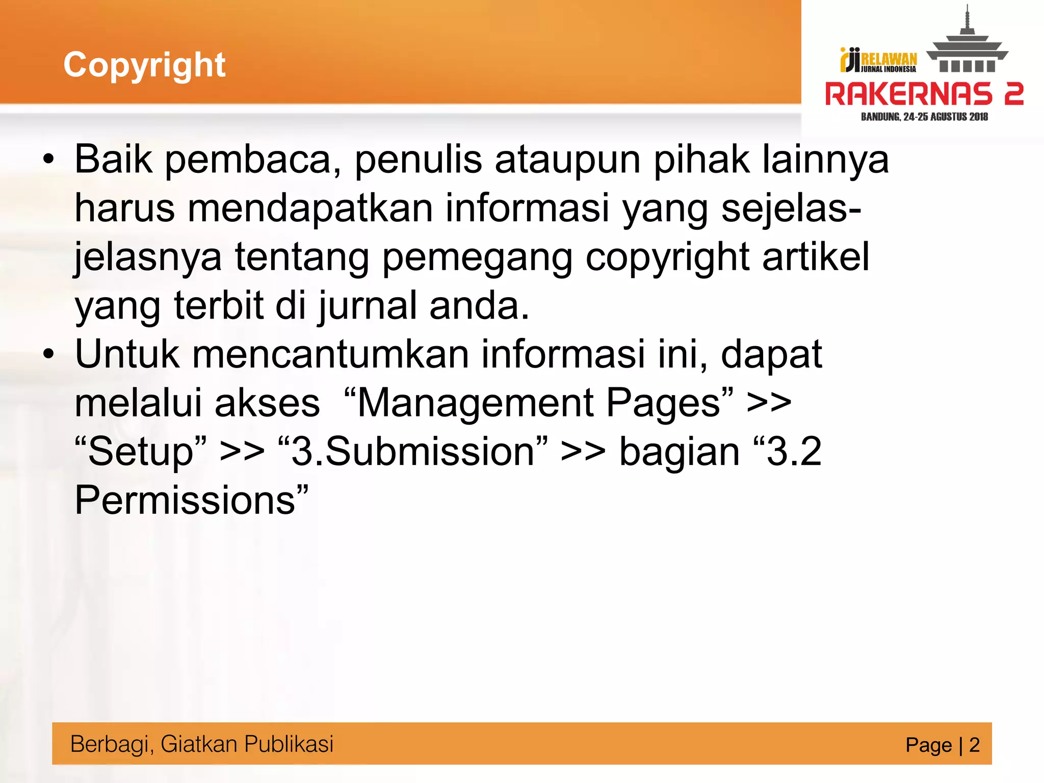 COPYRIGHT & CC LICENSE PADA OJS 2.X | PDF