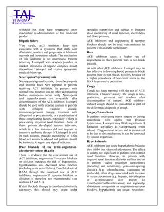 Lisinopril Tablets USP Taj Pharma SmPC | PDF