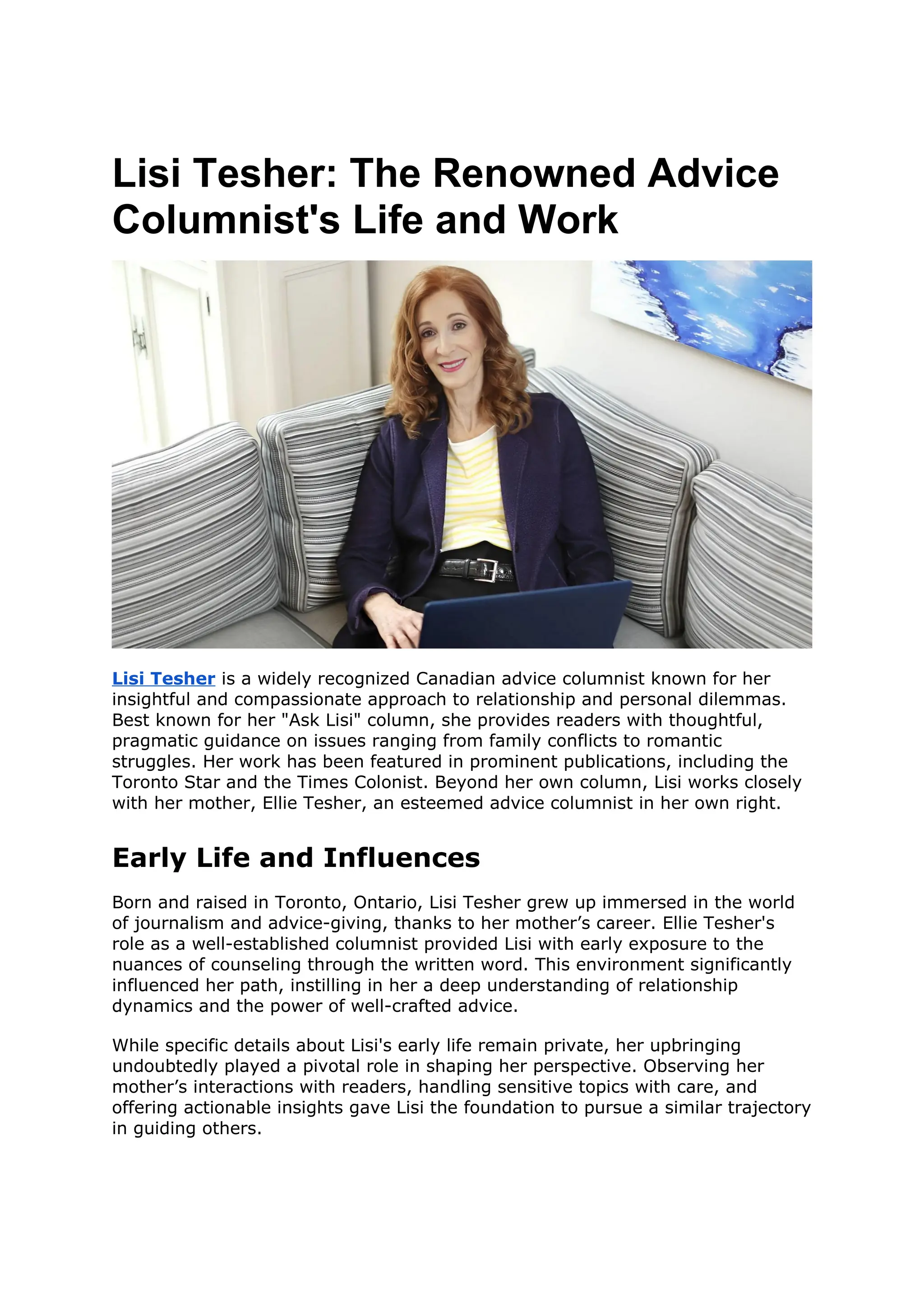 Lisi Tesher_ The Renowned Advice Columnist's Life and Work.docx