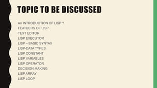 Lisp | PPTX | Programming Languages | Computing