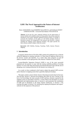 Study about Locator/Identifier Separation Protocol (LISP) | PDF