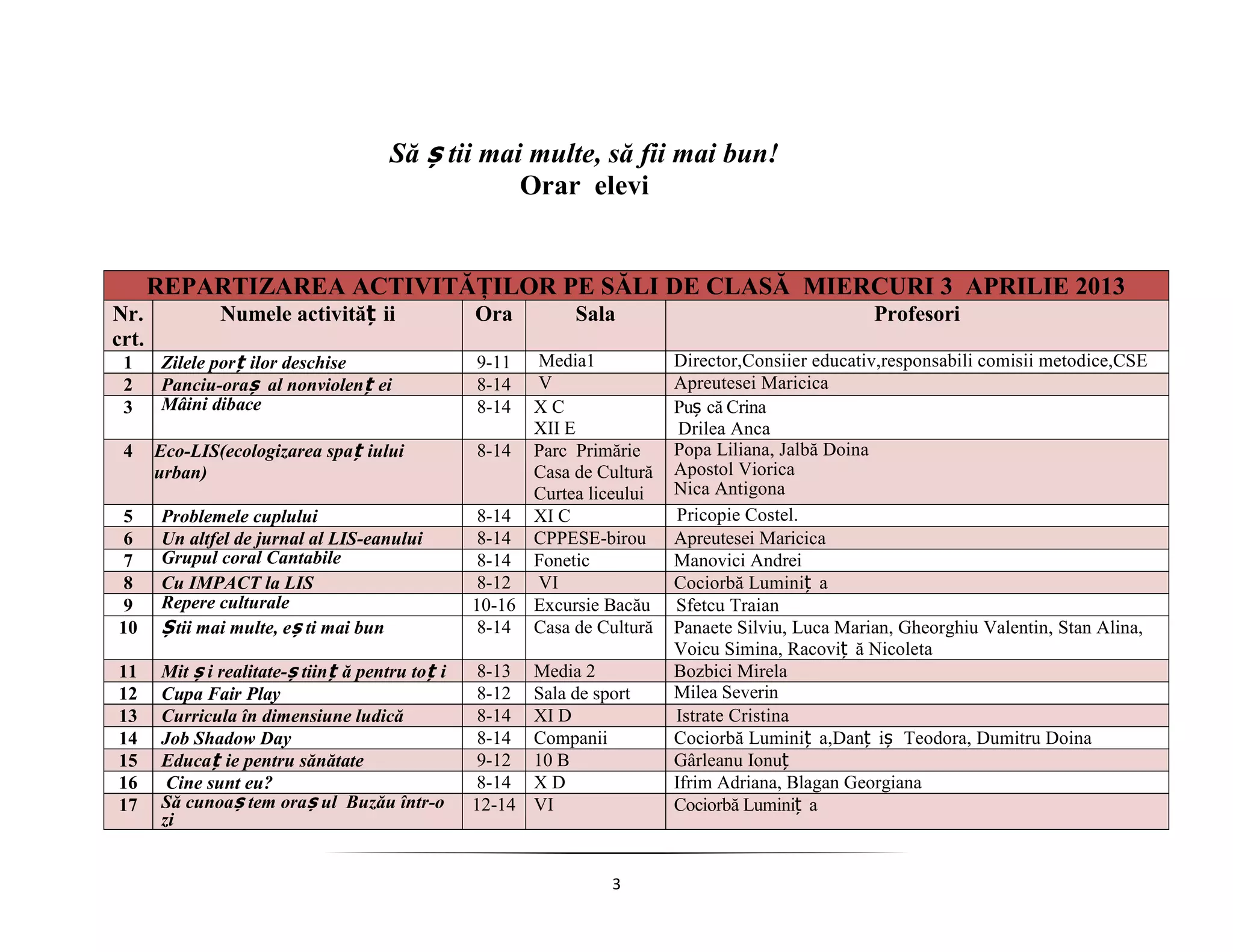 Lis panciu orar elevi scoala altfel 2013 | DOC