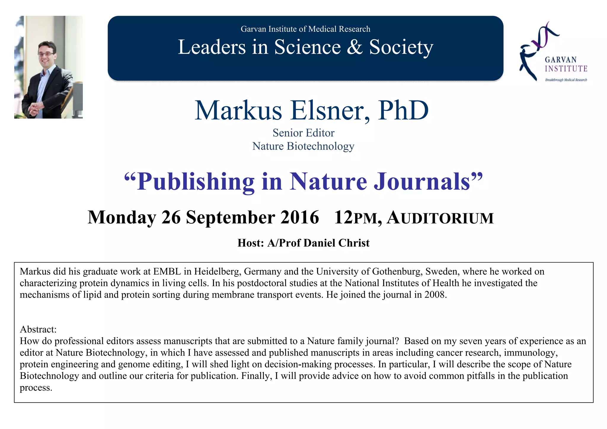 Leaders in Science and Society - Dr Markus Elsner | PDF