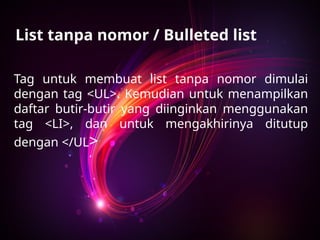 Listshtmldarimateripembuatanhtmldasar.pptx