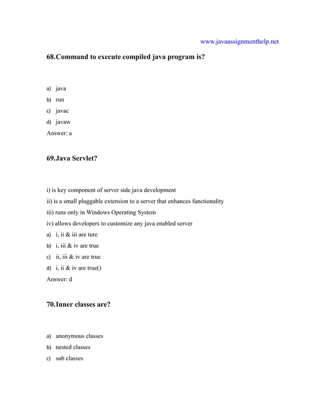 Java Multiple Choice Questions and Answers | PDF | Web Development | Internet