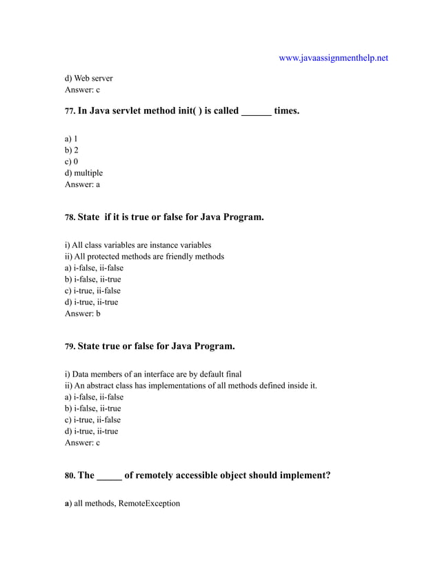 Java Multiple Choice Questions and Answers | PDF | Web Development | Internet