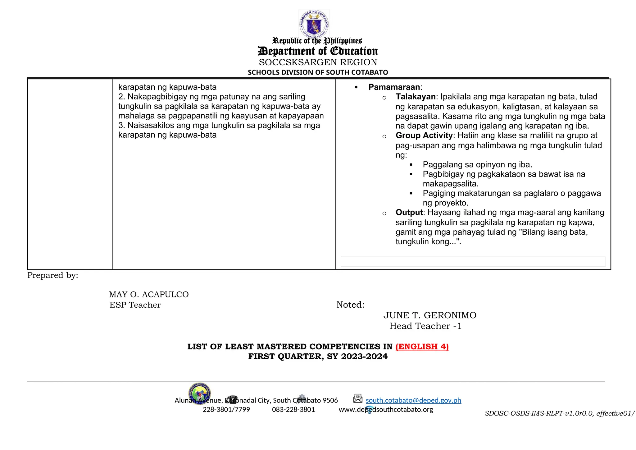 List-of-Least-Mastered-and-Mastered-Competencies.docx