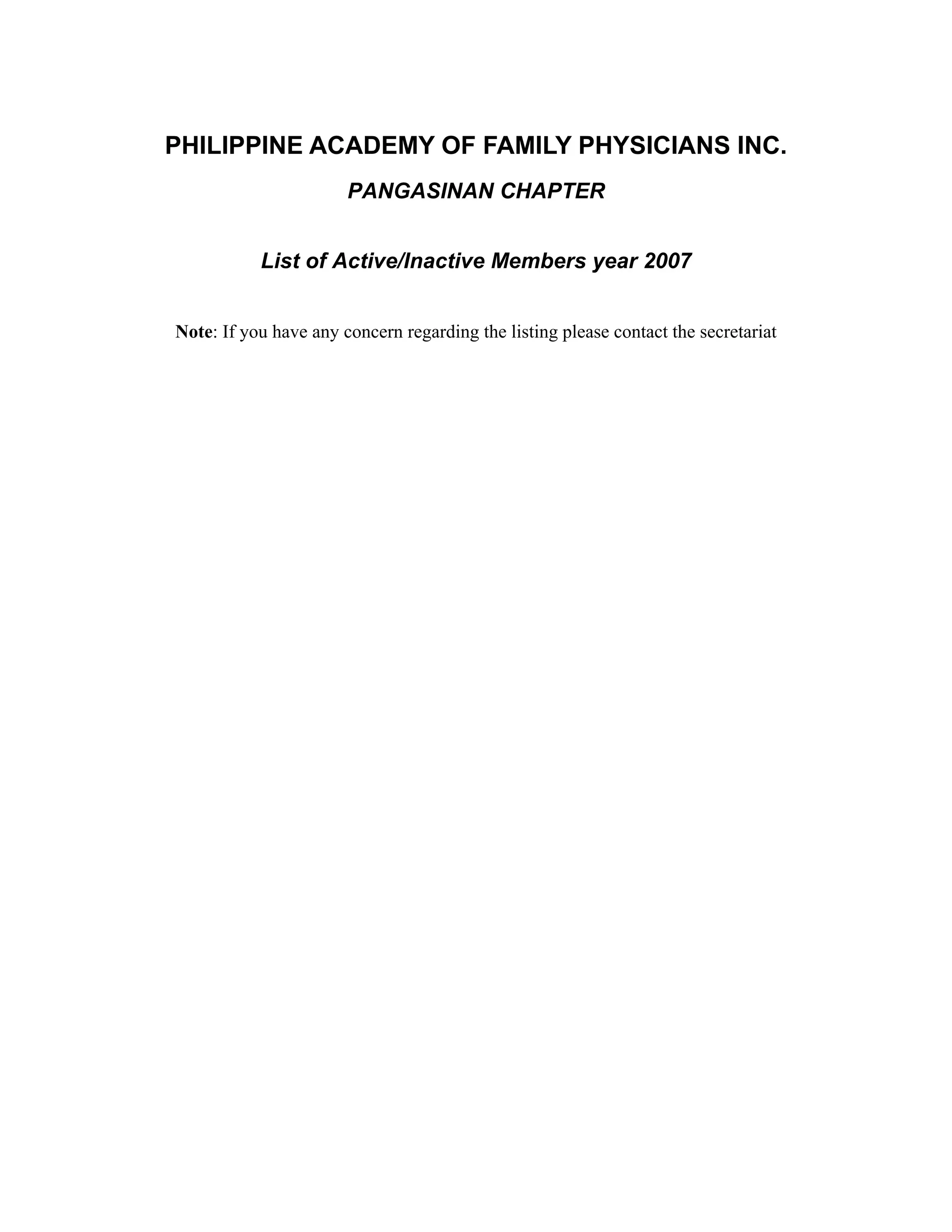 List Of Member Pafp Pangasinan 2007 | PDF