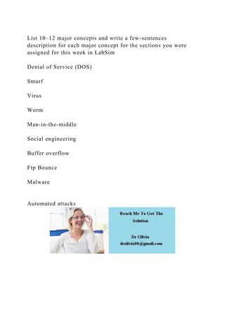 List 10–12 major concepts and write a few-sentences description for .docx