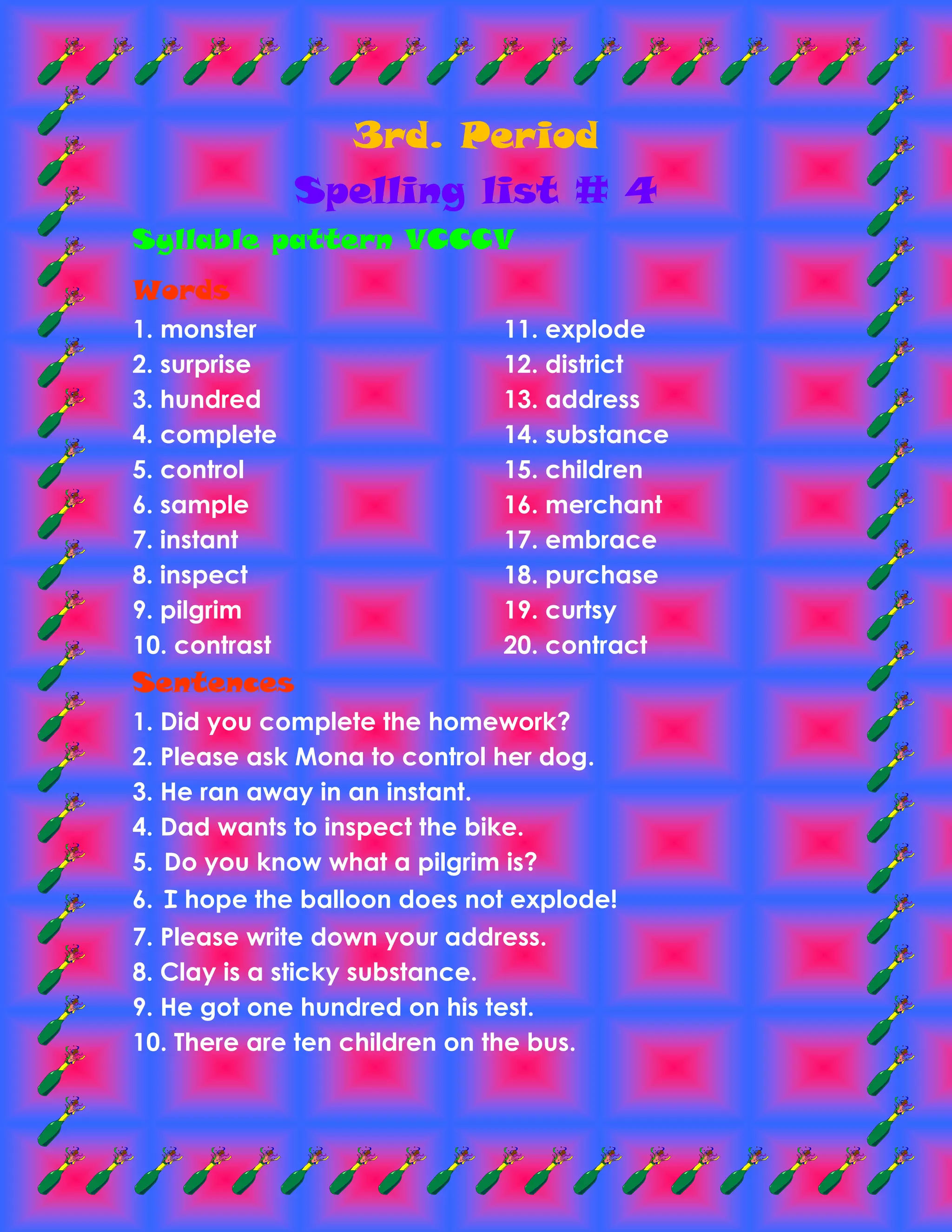 List # 4 words and sentences | DOCX