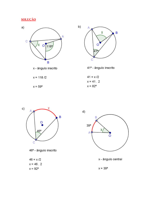 Lista 1 exercícios de ângulos inscritos