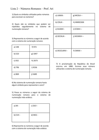 Lista 2 - Sistema de numeração Romanos.pdf