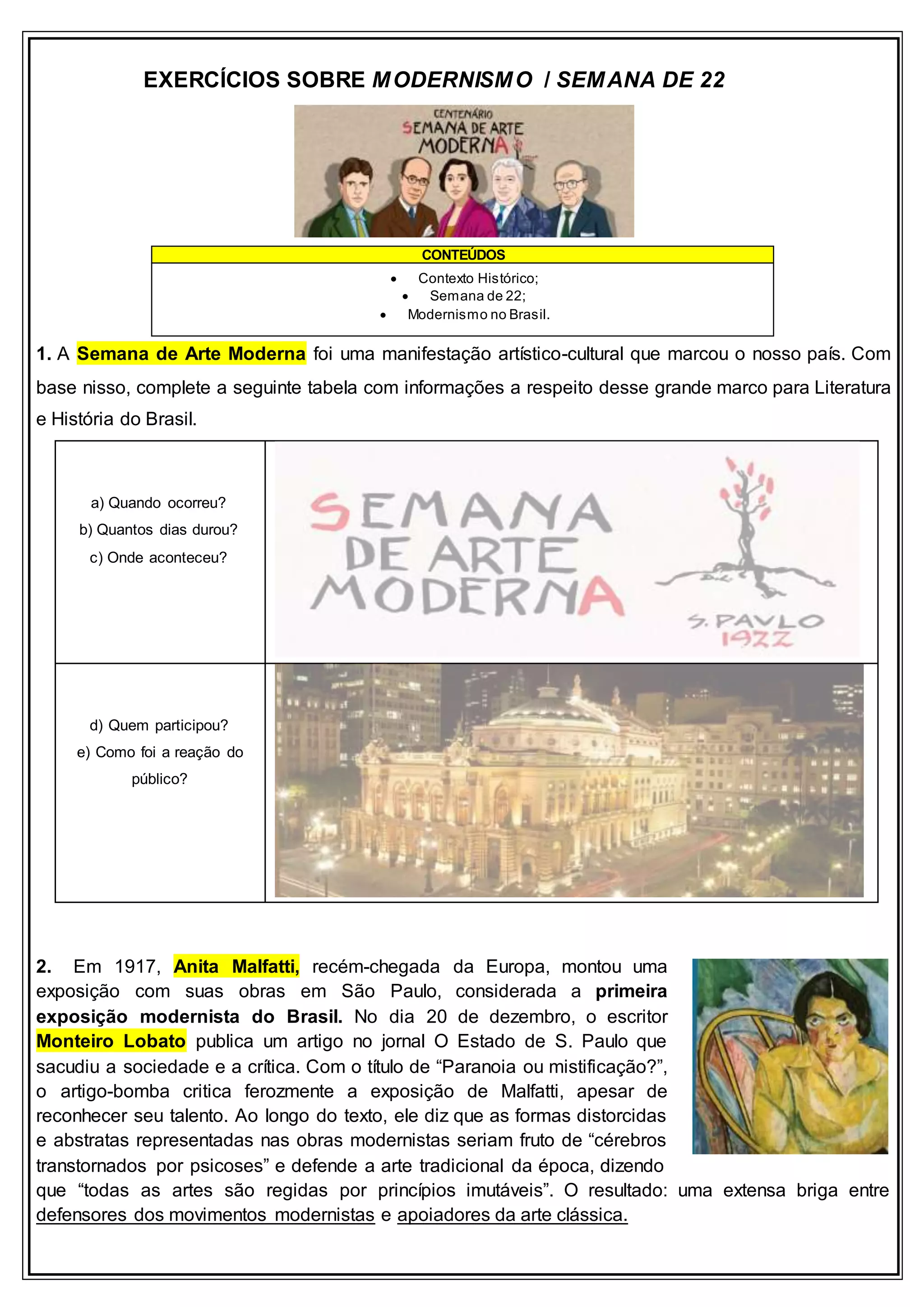 Exercícios Modernismo 1 Fase Com Gabarito Pdf - FDPLEARN