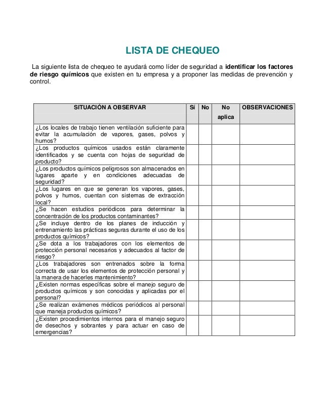 Lista chequeo quimico Lista chequeo quimico