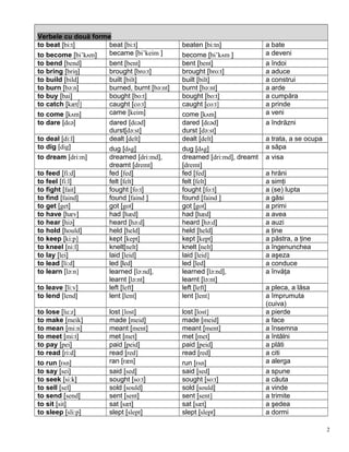 Lista cu verbele neregulate | DOC