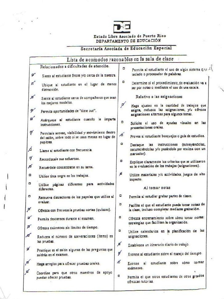 Lista de acomodos