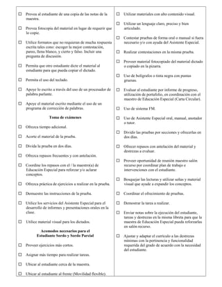 Lista de acomodos razonables | DOC
