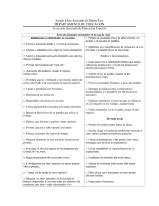 Lista de acomodos razonables educacion especial | PDF