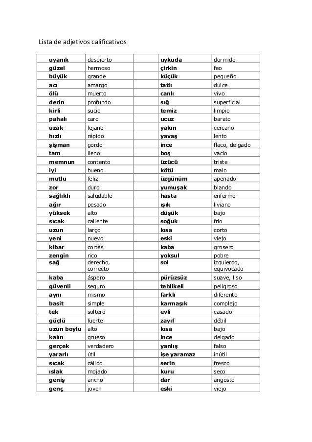 Lista de adjetivos calificativos