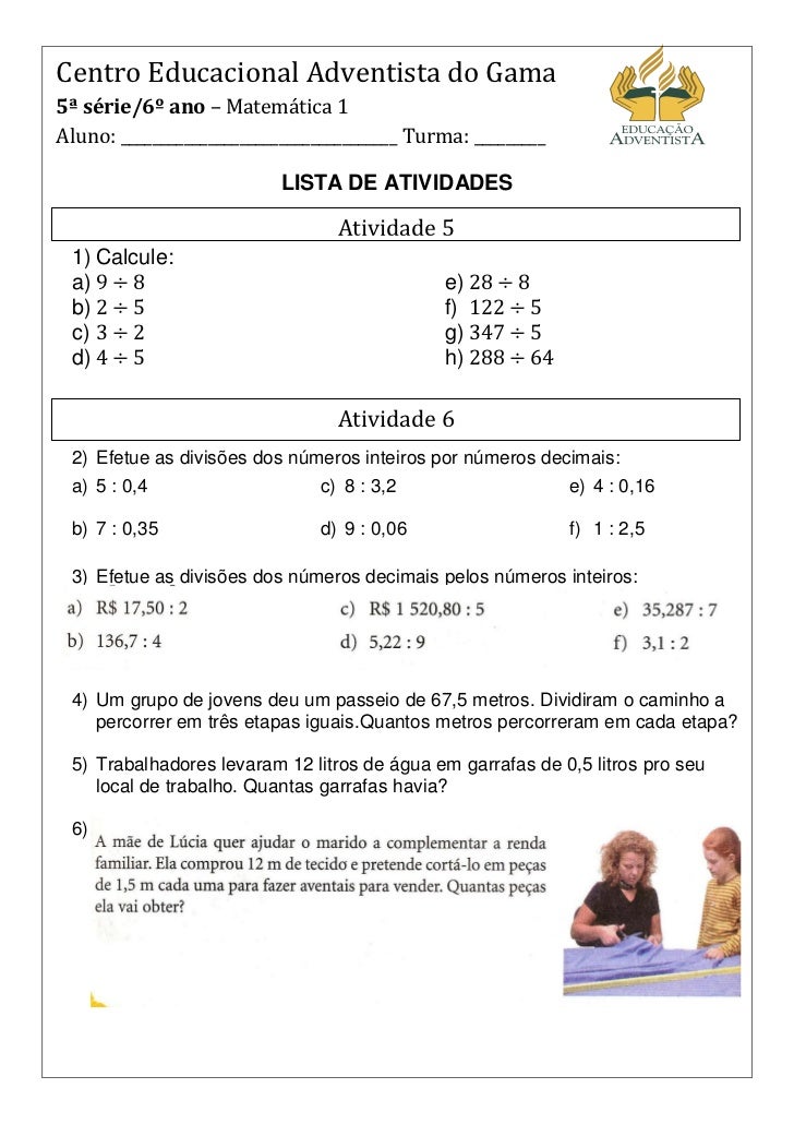 Lista de atividades 5ª serie