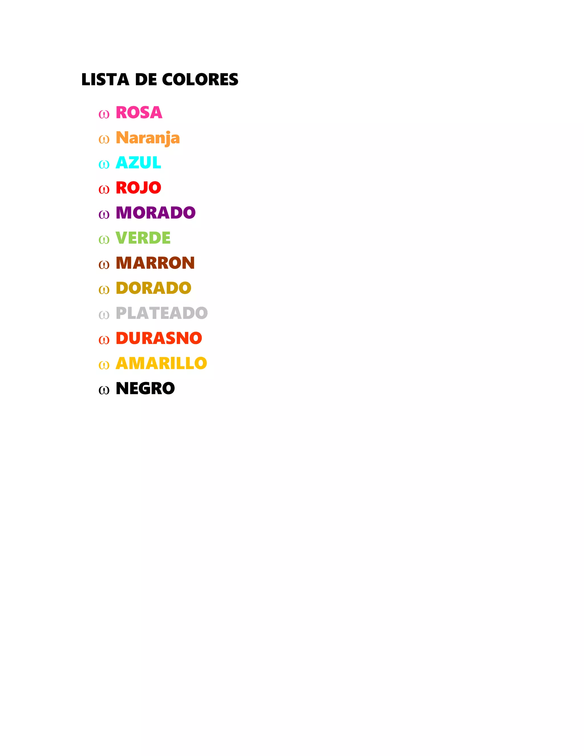 Lista de colores | DOCX