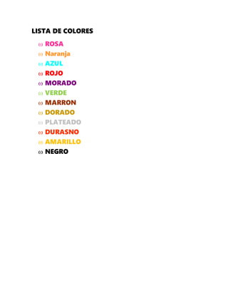 Lista de colores | DOCX